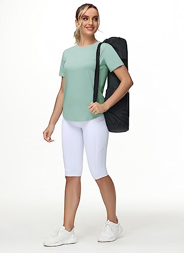 THE GYM PEOPLE Women's Workout Short Sleeve Breathable T-Shirts Athletic Yoga Tee Tops Light Green