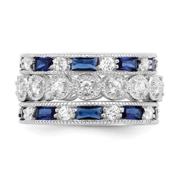 IceCarats 925 Sterling Silver Blue White Cubic Zirconia CZ 3 Stackable Ring Set Size 7
