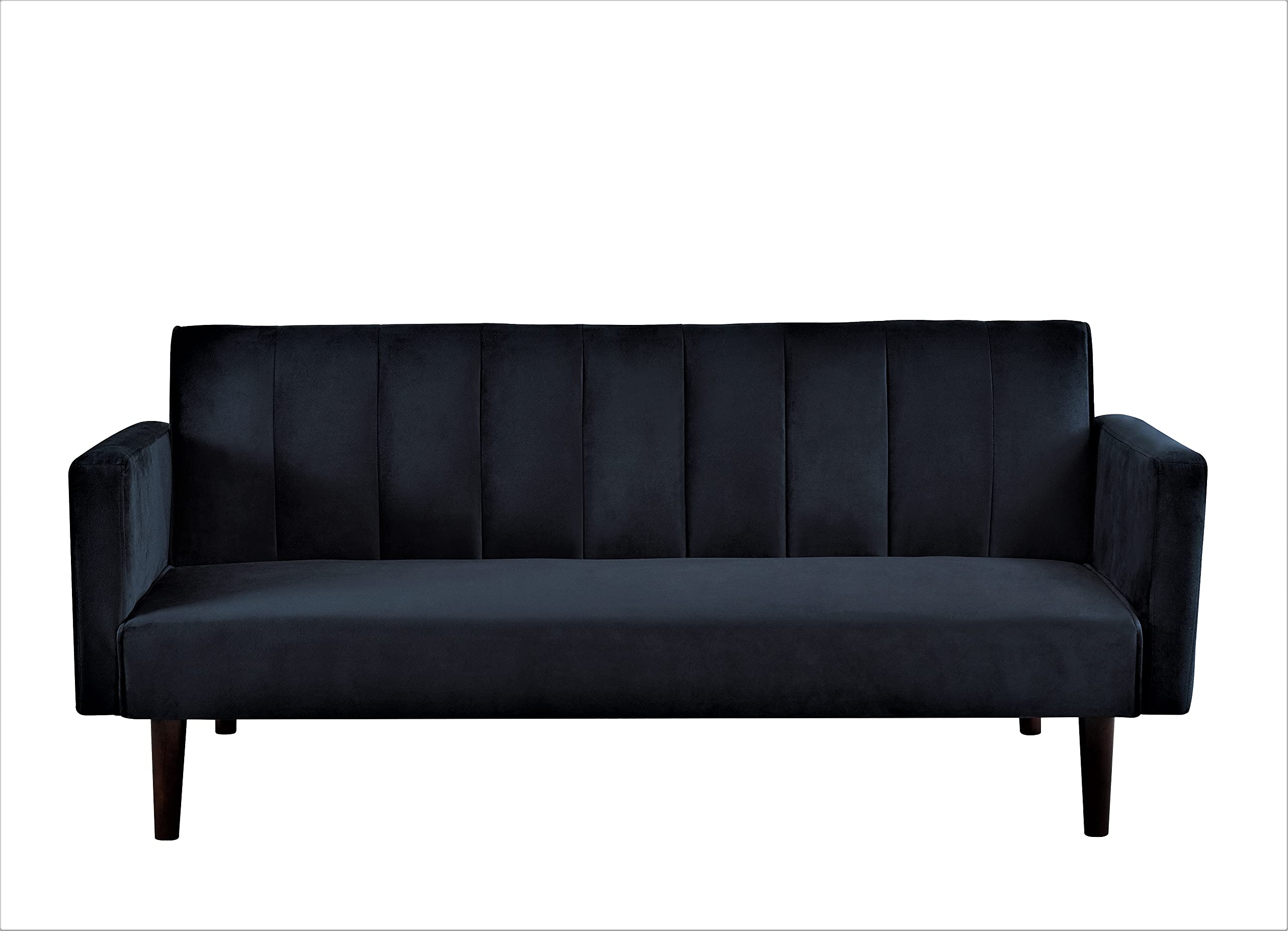 US Pride Furniture Classical Style Soft Square Arm 72’’ Wide Black Velvet Tufted Twin Size Convertible Sofa Bed with Solid Wooden Legs & High Density Foam (SB9105-9111) Sofabed