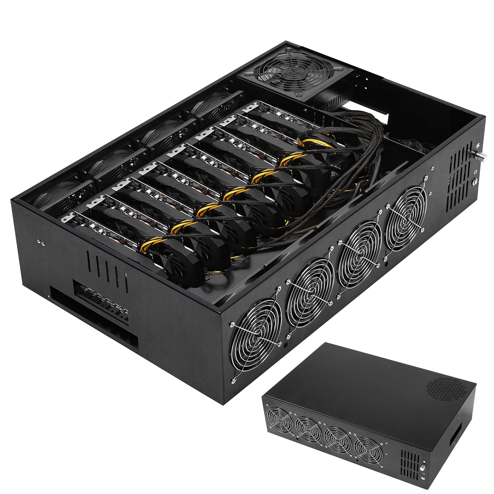 SUOHUI GPU Mining Rig Case for ETC AE BEAM CFX ERG RVN SERO GRIN Crypto Miner Complete Mining System with 8 GPU Mining Motherboard, PSU, Cooling Fans, RAM, SSD, CPU(Excluding GPUs) -Black