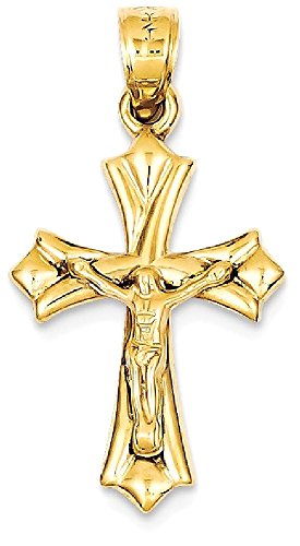 IceCarats 14K Yellow Gold Reversible Lord Jesus Christ Crucifix Holy Cross Necklace Religious Pendant Charm Only