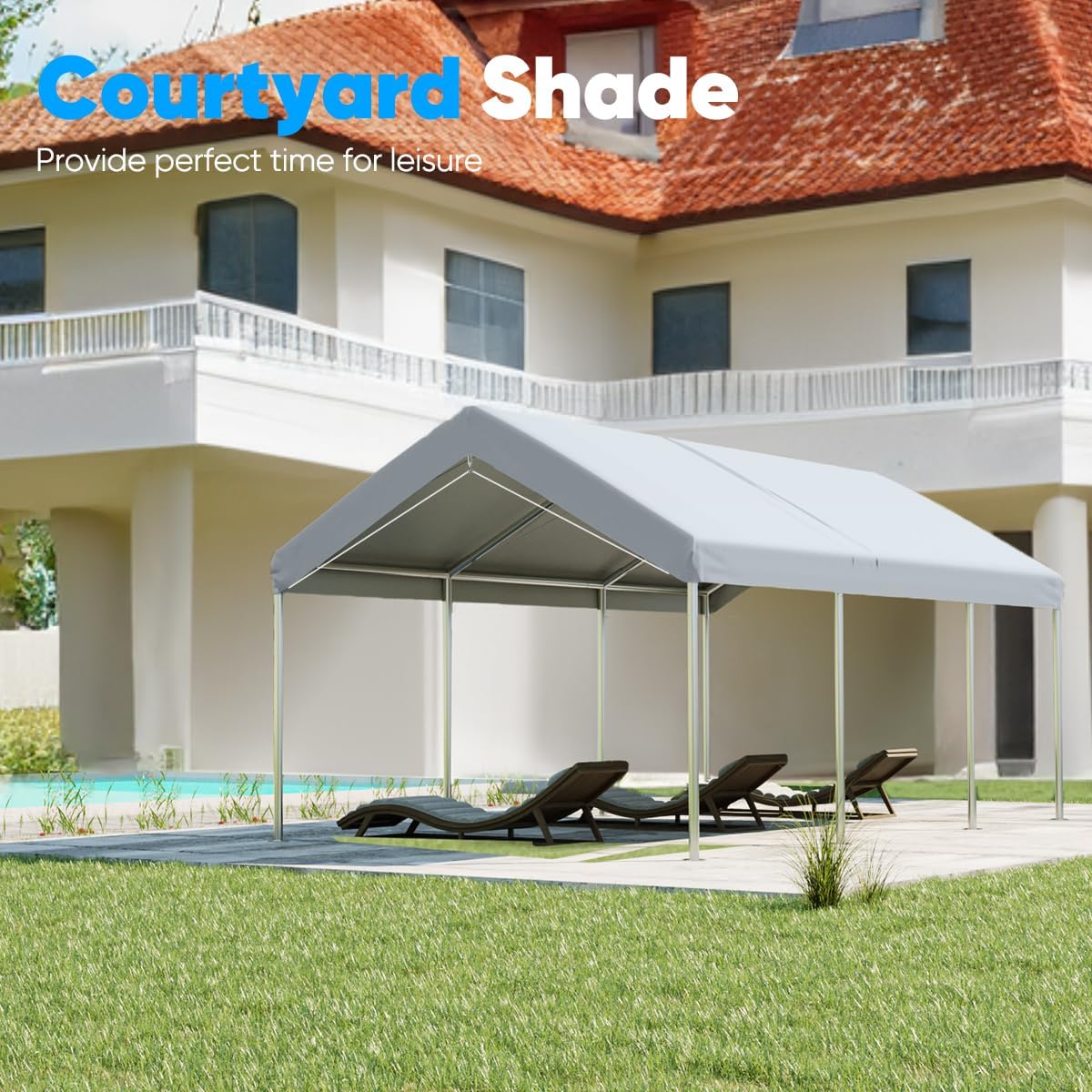 Quictent 10’x20’ Heavy Duty Carport Car Canopy Galvanized Car Boat Shelter with Reinforced Steel Cables-Silver Gray