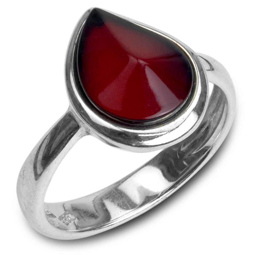 Ian and Valeri Co. Cherry Amber Sterling Silver Teardrop Ring