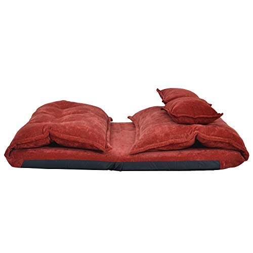SYING88 Lazy Floor Sofa Adjustable Folding Futon Sofa Video Gaming Sofa with Two Pillows,Sleeper Bed Couch for Adults,for Bedroom Living Room Reading Gaming Small Spaces Apartment (Red)