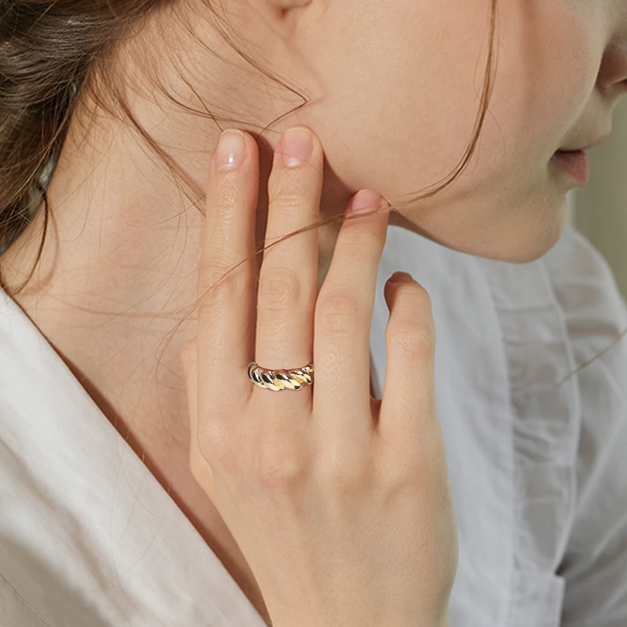 ORAZIO 12PCS Adjustable Rings for Women Gold Plated Chunky Rings Snake Croissant Stackable Adjustable Open Rings Statement Band Rings Jewelry Set