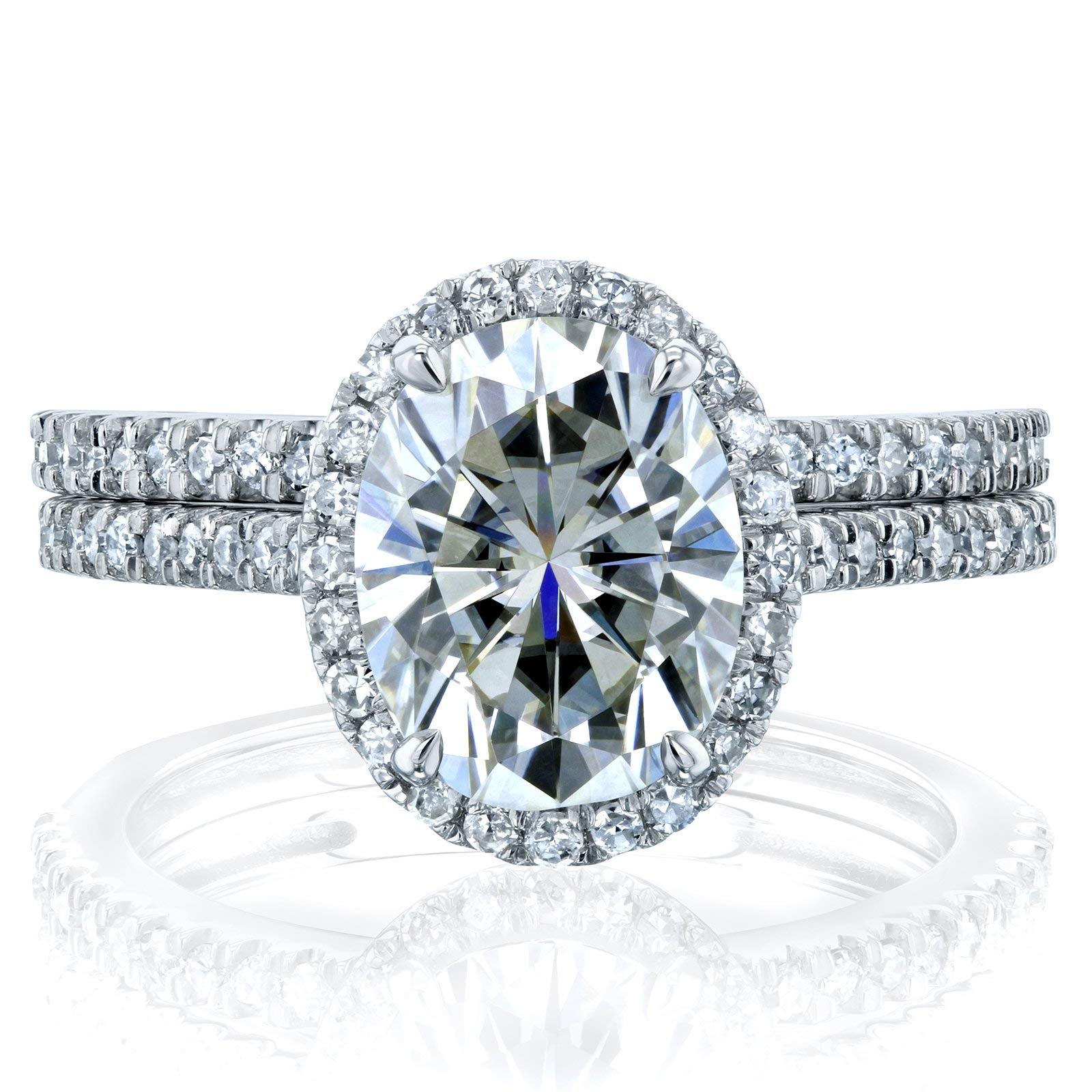 Kobelli Oval Moissanite Halo Bridal Rings Set 2 3/8 CTW 14k White Gold, 9.5