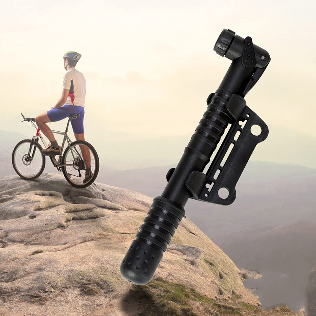 Mini Bike Pump Portable Frame Pump,Mountain BMX & Road Bike Tire Pump,No Valve Changing Needed/Include Mounting Bracket and Sport Balls Needle (Black)