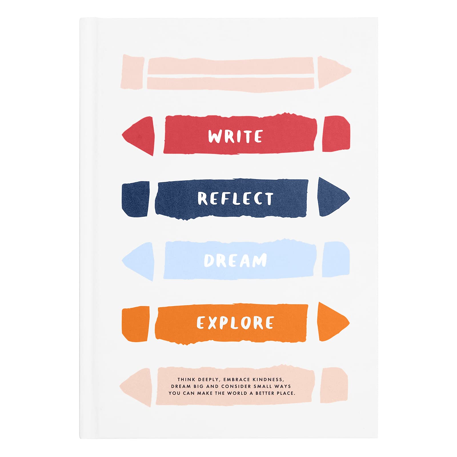 kikki.K x Malala Fund Collection - Write Reflect Dream Explore Journal in Pale Peach, Prompted, Lined, Blank and Printed Pages, 208 Pages, 8.50" L x 6.06" W x 0.51" H