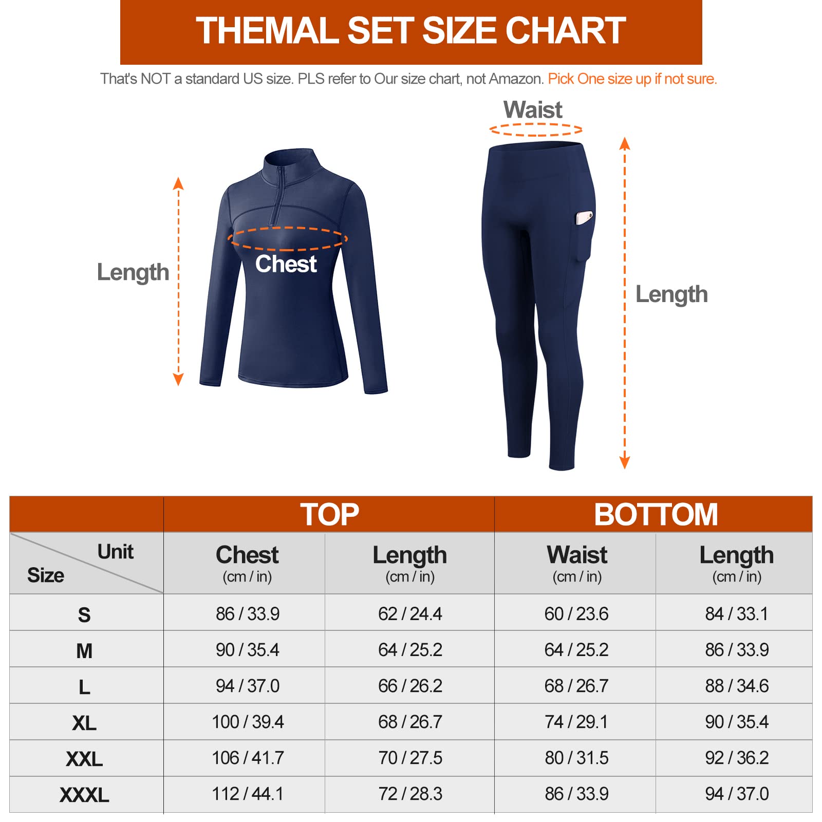 Odoland Thermal Underwear for Women, Winter Warm Skiing Base Layer Set Mock Turtleneck Sport Top & Bottom Navy Blue