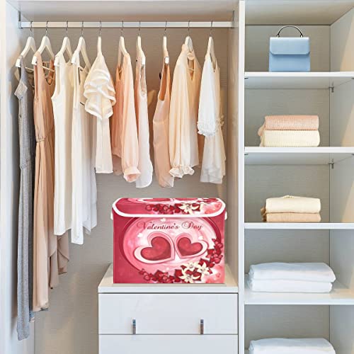 Storage Bins with Lids Foldable Storage Baskets Storage Cubes Collapsible Closet Organizer Containers with Cover Valentine's Day Card Romantic Flowers for Home Office Organizer Closet, Shelves, Toy, N
