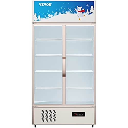 VEVOR Commercial Merchandiser Refrigerator 2 Glass Doors, Cubic Ft, Upright Display Beverage Cooler 79" Tall x 39.4" Width, Fridge with LED Lighting for Drink Wine Soda, Gold, 23 cu.ft