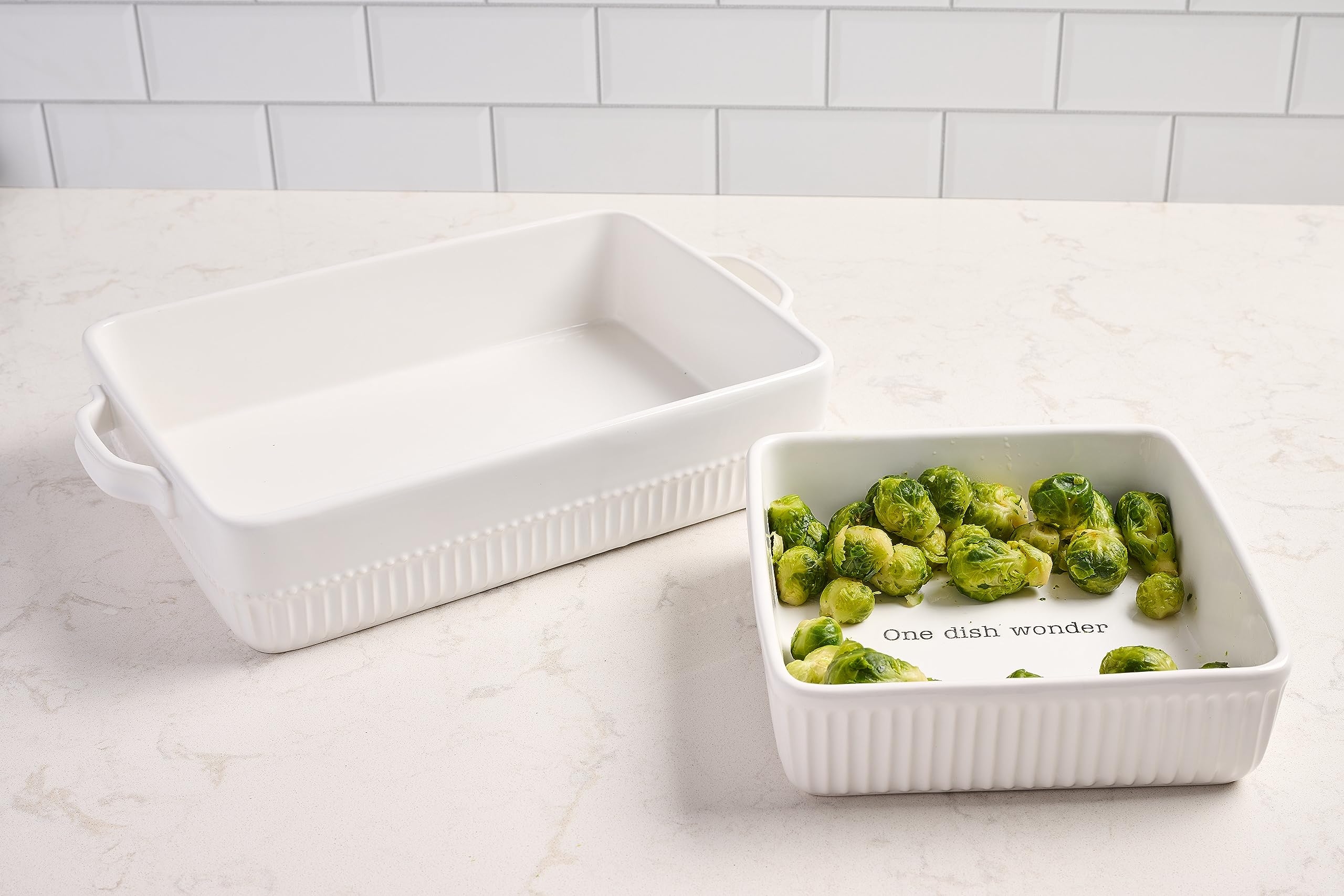 Mud Pie, White, Circa Baker Set, small 8" x 9" | large 9" x 13"