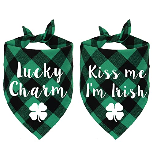 STMK 2 Pack St. Patrick's Day Dog Bandanas, Holiday Plaid Dog Puppy Bandana for Dog Puppy St. Patrick's Day Holiday Party Decorations