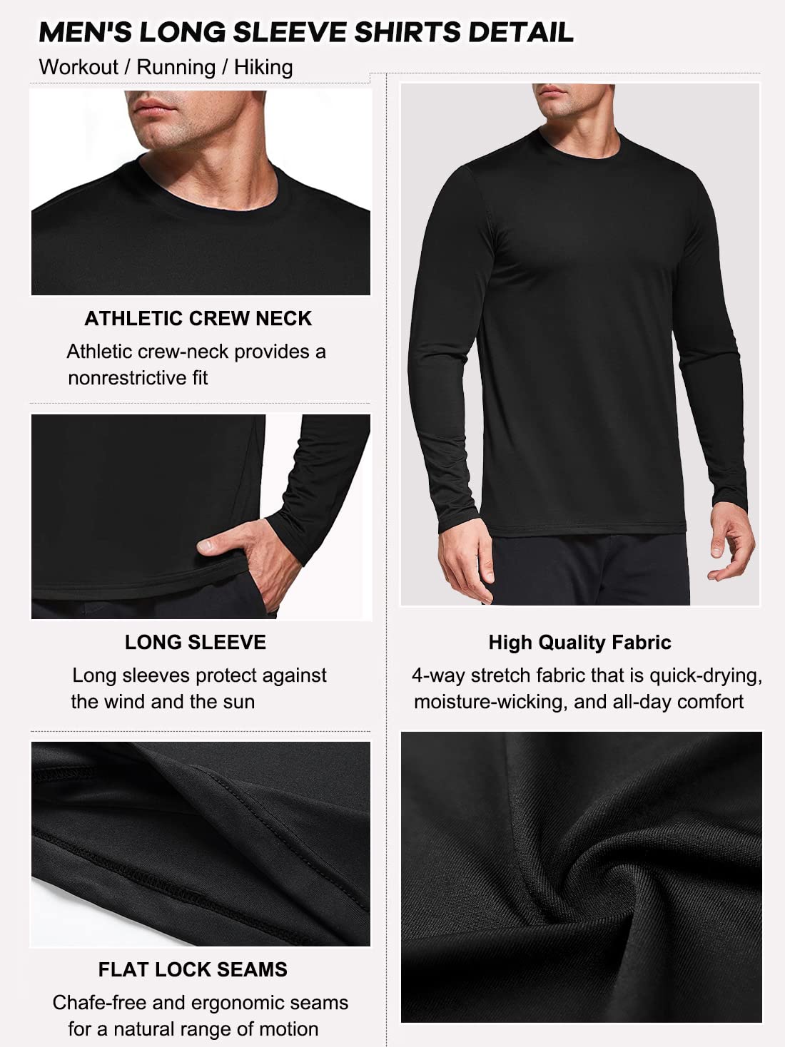 Men's 3 Pack Performance Long Sleeve T-Shirts, UPF 50+ Sun Protection Shirts, Athletic Workout Shirts for Running Fishing Hiking Black/Navy/Red-3P05-S