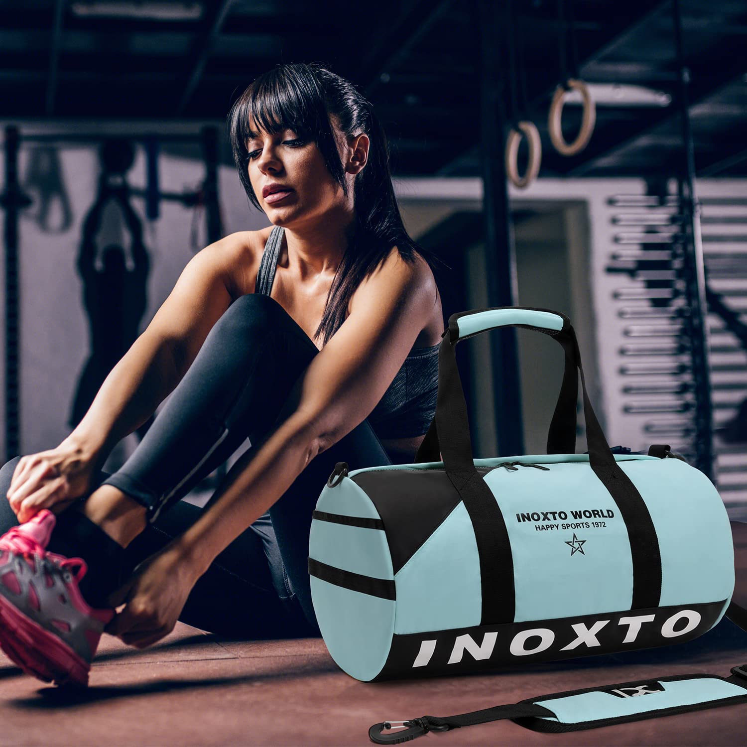 Inoxto gym bag, Small Sport Duffel bag for Women, Weekender Overnight Bag with Adjustable Shoulder Straps (light green)