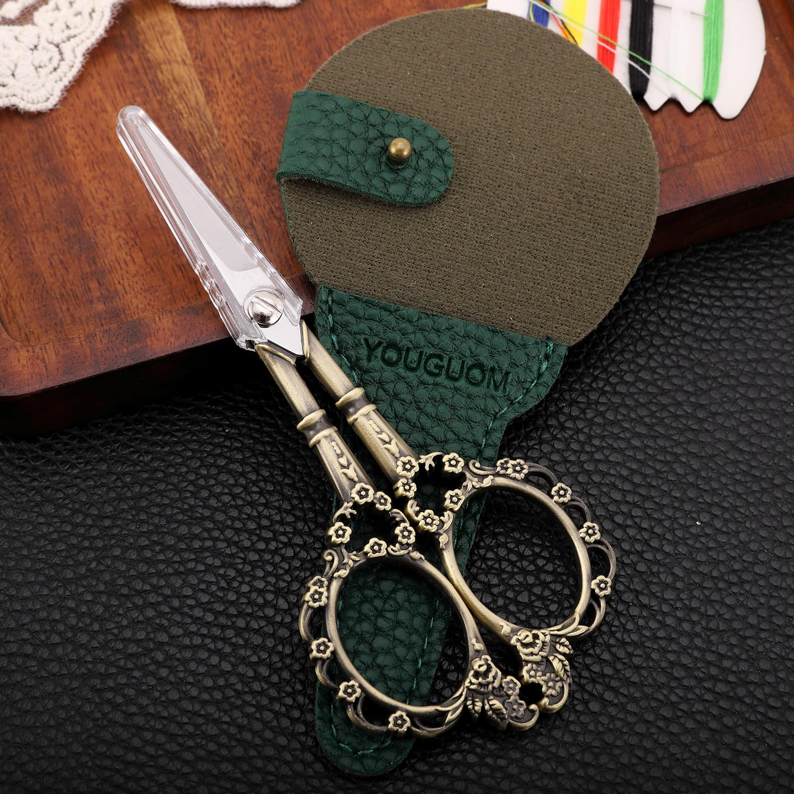 YOUGUOM Knitting Scissors with Case, Crochet Scissors Threading Sewing Shears for Embroidery Craft Artwork Needlepoint, Bronze Little Snips