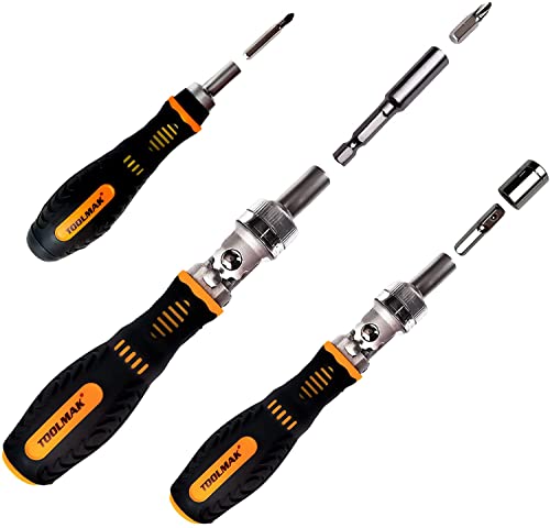 Ratcheting Screwdriver Set TOOLMAK 61pcs Socket Set & Screwdriver Bit Set with Rotatable Ratchet Handles ＆ Storage Case, Household Repair Tool Kits for Bike
