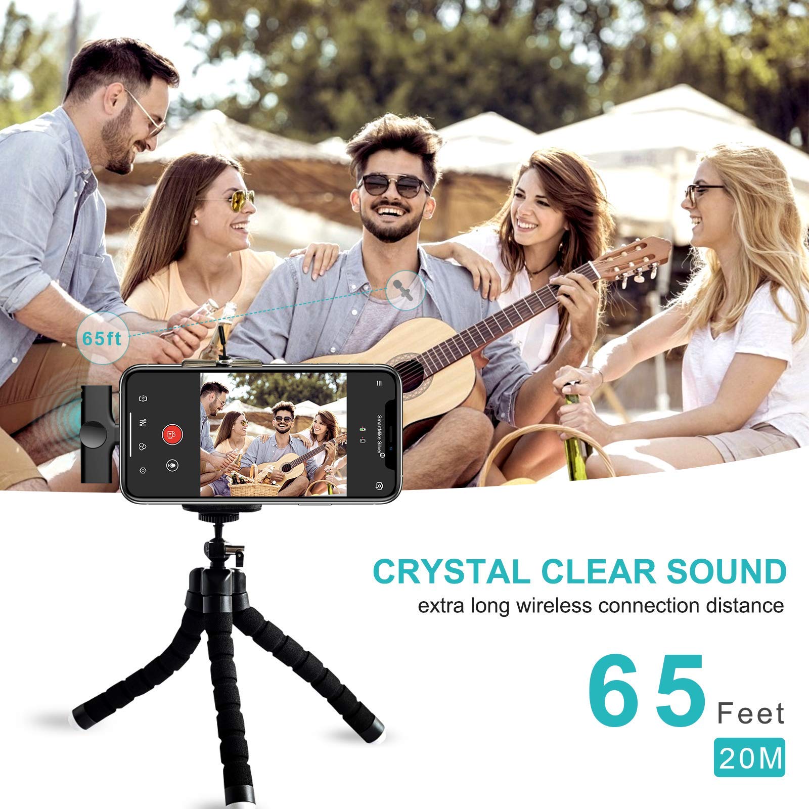 iDiskk 【Plug-Play with 2 Clips】 iPhone iPad Wireless Microphone for Youtubers,Facebook Live Stream,Vloggers,Interview,Auto-syncs Clip-on Lapel Mic for PC (NO APP or Bluetooth is Needed)
