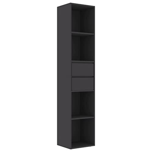 WIFESE Bookshelf Book Cabinet 14.2"x11.8"x67.3" Cubby Storage Organizer Record Player Stand Bookcase with Doors Bookshelf with Cabinet Storage Shelf for Living Room Small Cabinet Gray