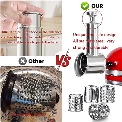 Stainless Steel Slicer Shredder Attachment for KitchenAid Stand Mixer, Salad Maker Cheese Grater Vegetable Slicer Attachment for Kitchenaid with 4 Blades by KINGEAGLE