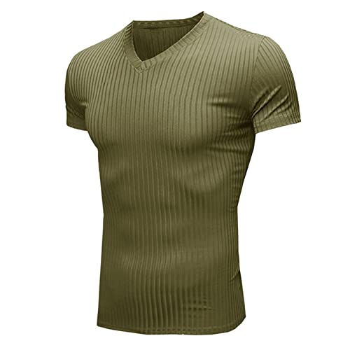 Men's Fashion Athletic T Shirts Short Sleeve V-Neck Shirts Muscle Workout Solid Color Tee Shirt Top