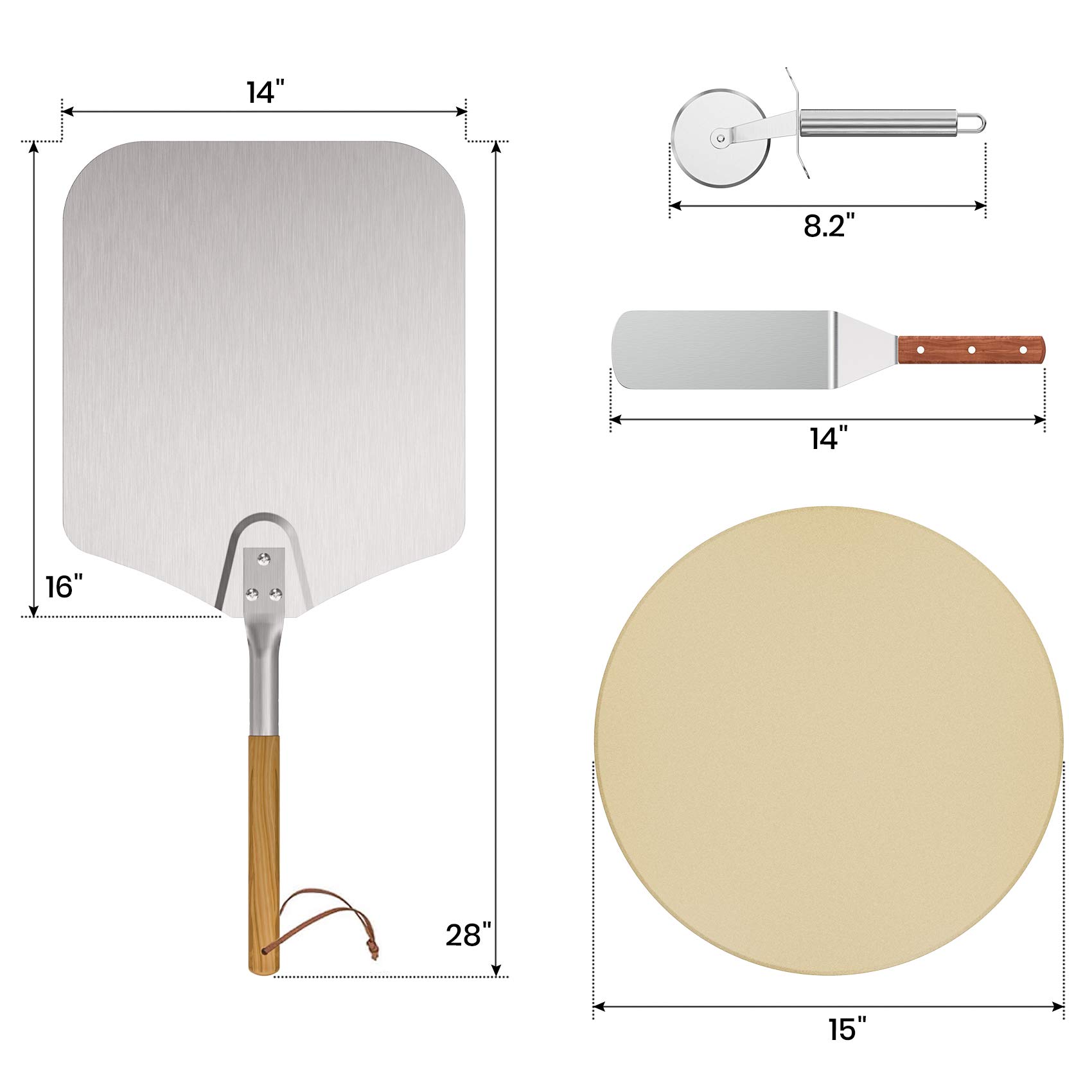 Onlyfire Round Pizza Stone Set for Oven and Grill, Pizza Grilling Tool Kit Including Baking Stone, Pizza Peel, Pizza Shovel and Cutter, Ideal for Baking Crisp Crust Pizza, Bread and More
