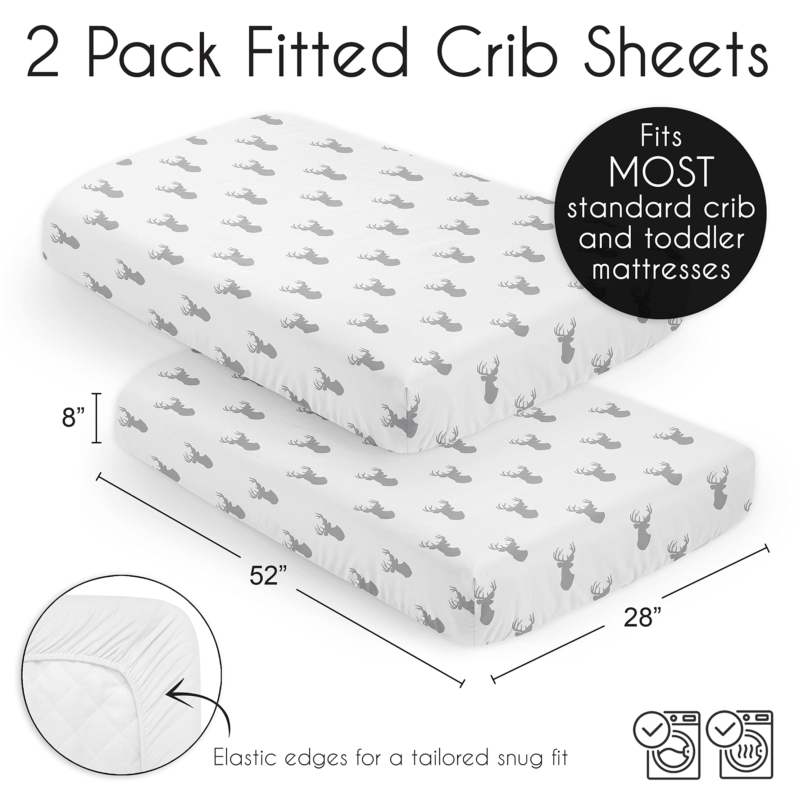 Sweet Jojo Designs Grey Baby Fitted Crib Sheet Set Nursery Soft Infant Newborn Fits Standard Mattress or Toddler Bed - 2pc - Navy Blue Mint Grey and White