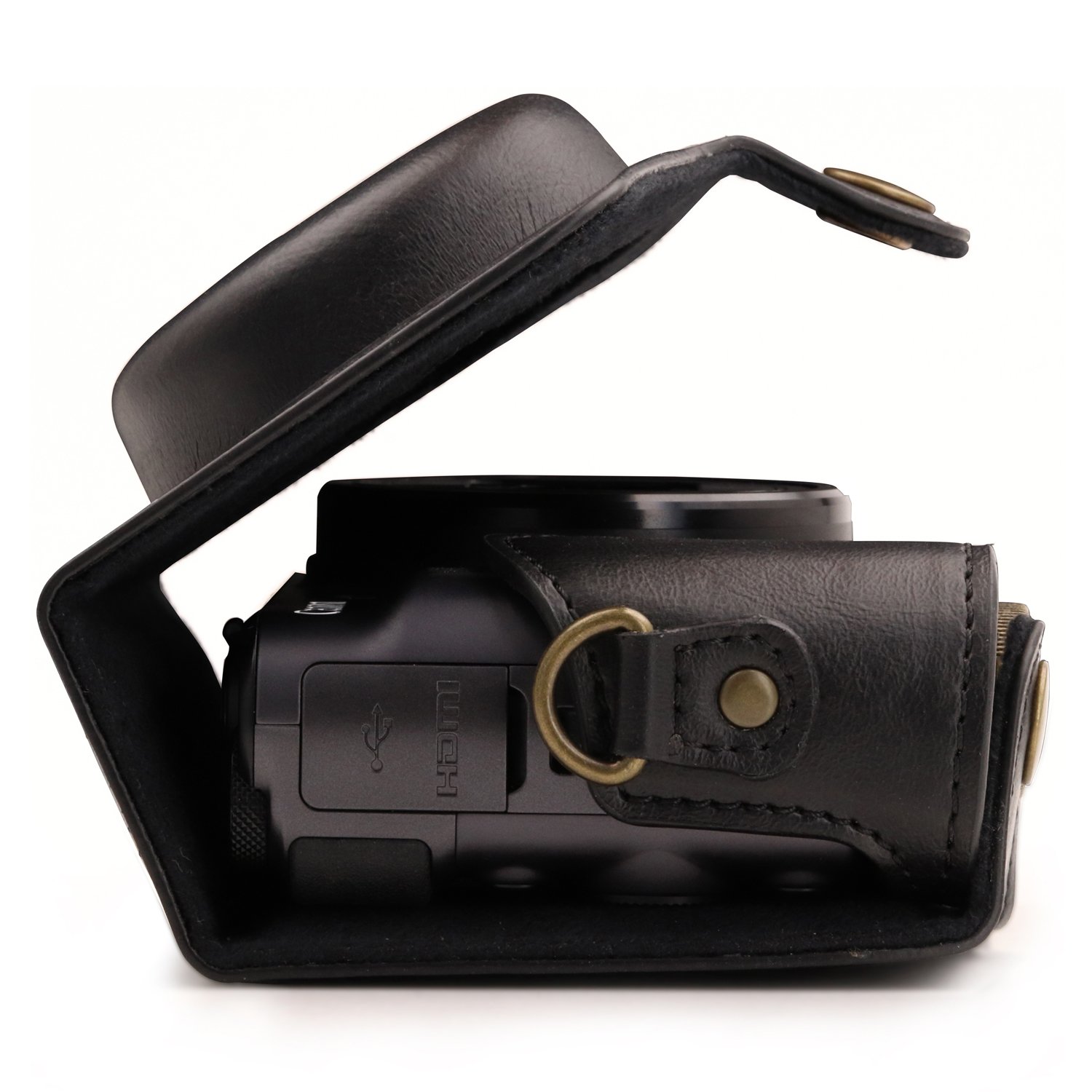 MegaGear MG1173 Canon PowerShot SX740 HS, SX730 HS Ever Ready Leather Camera Case with Strap - Black