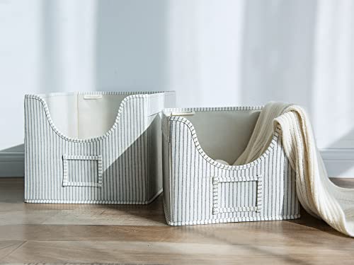 StorageWorks Closet Storage Bins, Open Front Cube Storage Bins with Cutout Window and 2 Handles, Foldable Fabric Clothes Organizer, Gray and White Stripes, 2-Pack