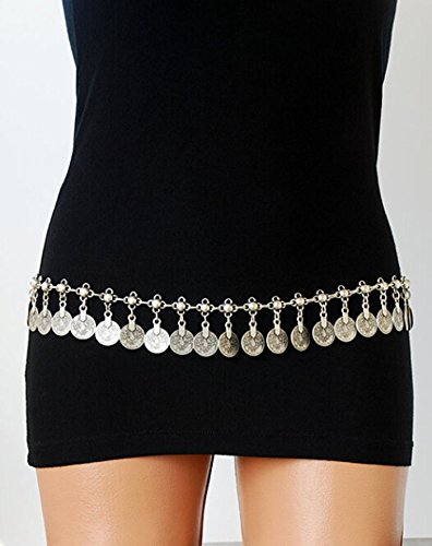idealway Gypsy Silver Dangle Coins Belly Chain Hippie Boho Belt Belly Dance Chain Body Jewelry (AS)