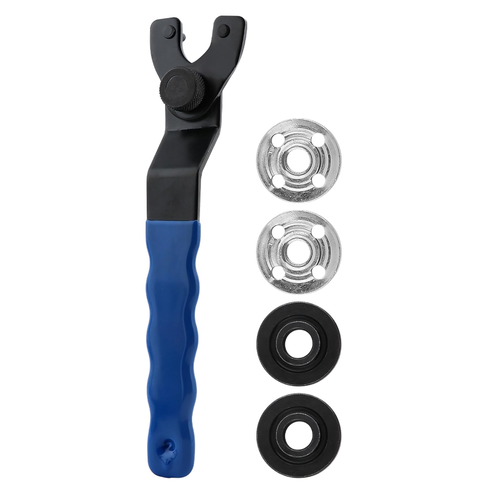 UXELY Angle Grinder Wrench with 4 pcs Angle Grinder Nut, Grinder Adjustable Spanner Wrench Flange Nut Kit for 5/8-11 Angle Grinder Power Tools Parts(COLOR:Blue+Black)