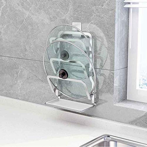 WWFS Kitchen Utensil Organizer Pan Pot Cover Lid Storage Rack Kitchen Wall Hanging Pot Cover Frame 3 Layer Storage Rack