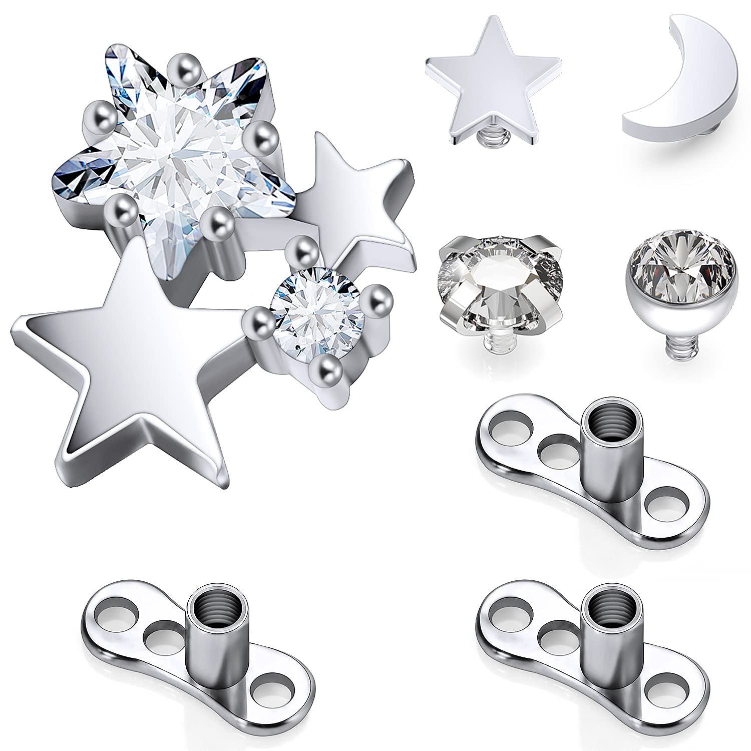 Leiainely Dermal Piercing Jewelry Dermal Tops Dermal Jewelry Dermal Top Dermal Piercing Kit Surface Piercing Jewelry Surface Tragus Jewelry 14 Gauge Dermal Anchor Titanium Replacement Microdermals