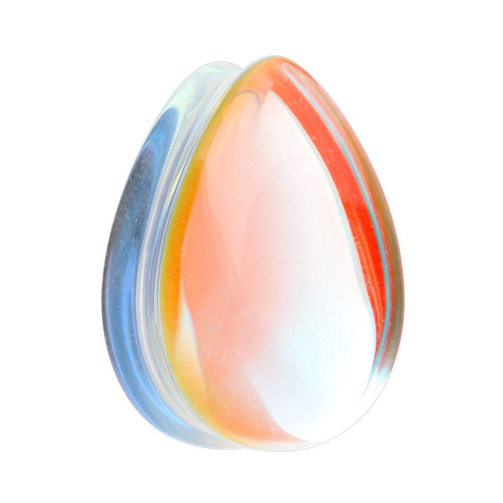 Luminous Moonstone Iridescent TearDrop Glass Double Flared Ear Gauge WildKlass Plug (3/4" (19mm))