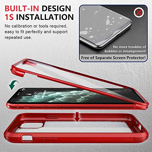 UBUNU iPhone 13 Case with Screen Protector [Built-in 9H Hard Tempered Glass], for Magsafe 360 Full Body Protection, Clear Protective iPhone 13 Phone Case Cover for Men Women 6.1 inch, Red