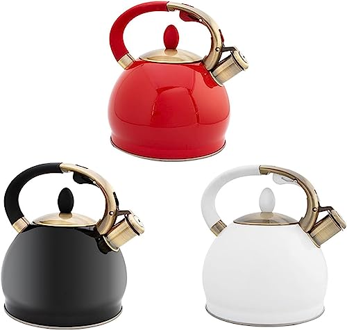 Stovetop Tea Kettle Whistling Teapot Tea Kettle 3.5L Whistling Kettle Electroplating Bronze Handle Whistling Kettle For Gas Stove Universal Teapot Kettle Stove Top Kettle Tea Pot (Color : Red, Size