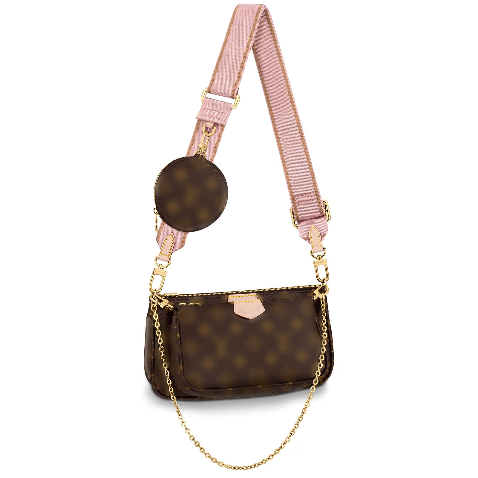 LIZHYY Multi Pochette Accessories Strap for LV Crossbody Shoulder Multi Purpose Strap Canvas Stripes (pink), 31-47in
