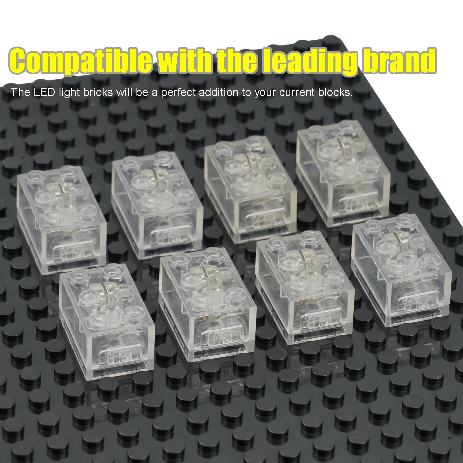 Pamvava LED Light Up Bricks Accessories, 2x3 Classic Light Kits Brick Pack, 8 Pieces Transparent Parts Building Blocks Set Toys