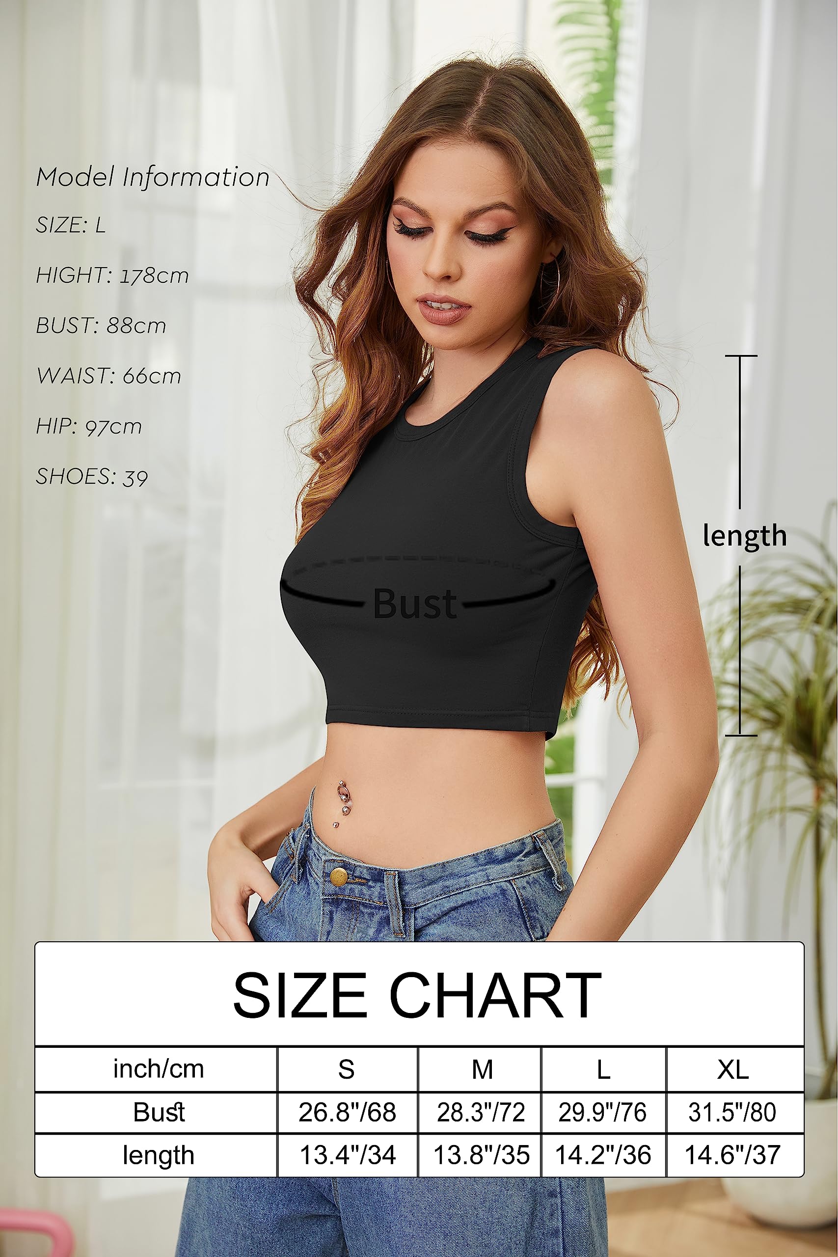 Pofihavi Womens Cropped Tank Tops Crew Neck Sleeveless Fitted Cotton Workout Top 2024 (Medium,Black)
