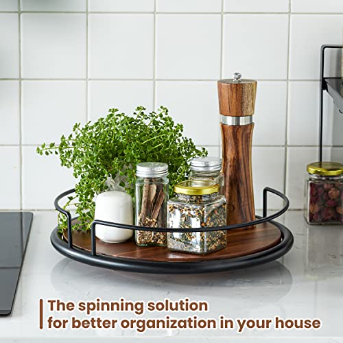 TIDITA 10" Acacia Lazy Susan Organizer for Cabinet - Wood Lazy Susans Turntable for Countertop - Wooden Kitchen Turntable Storage Food Bin Container for Table; Spices, Fridge, Pantry (10 Inch Acacia)