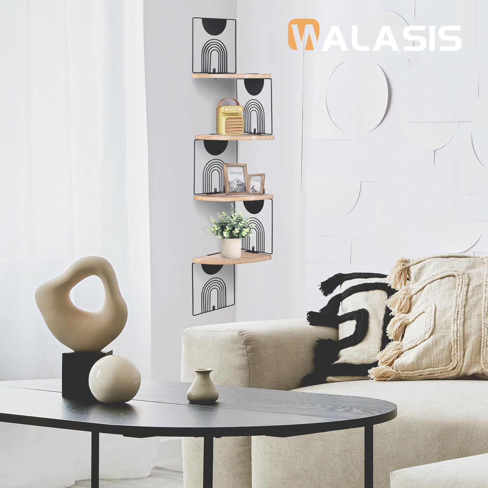 Walasis Corner Shelf Wall Mounted - 4 Tier Shelves Wall Decor for Bedroom Essentials Wood Hanging Shelves for Home Decorations