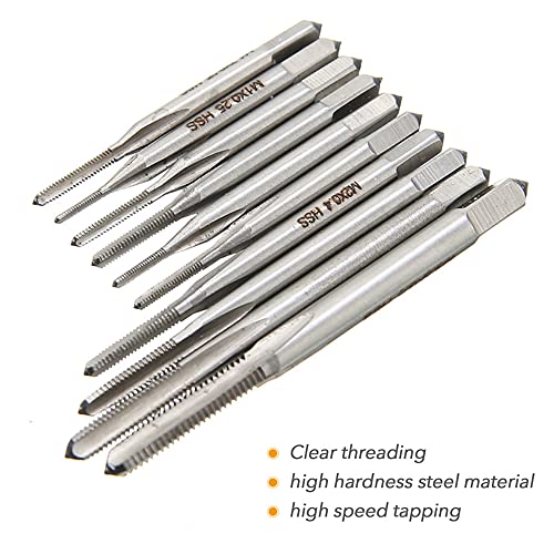 Saipe 10pcs Micro Taps Bit Small Hand Screw Thread Taps M1-M3.5 HSS Mini Metric Plug Tap Screw Tap Drill Tap Drill Set Tapping tool with Adjustable Tap Wrench 1/16-1/4''