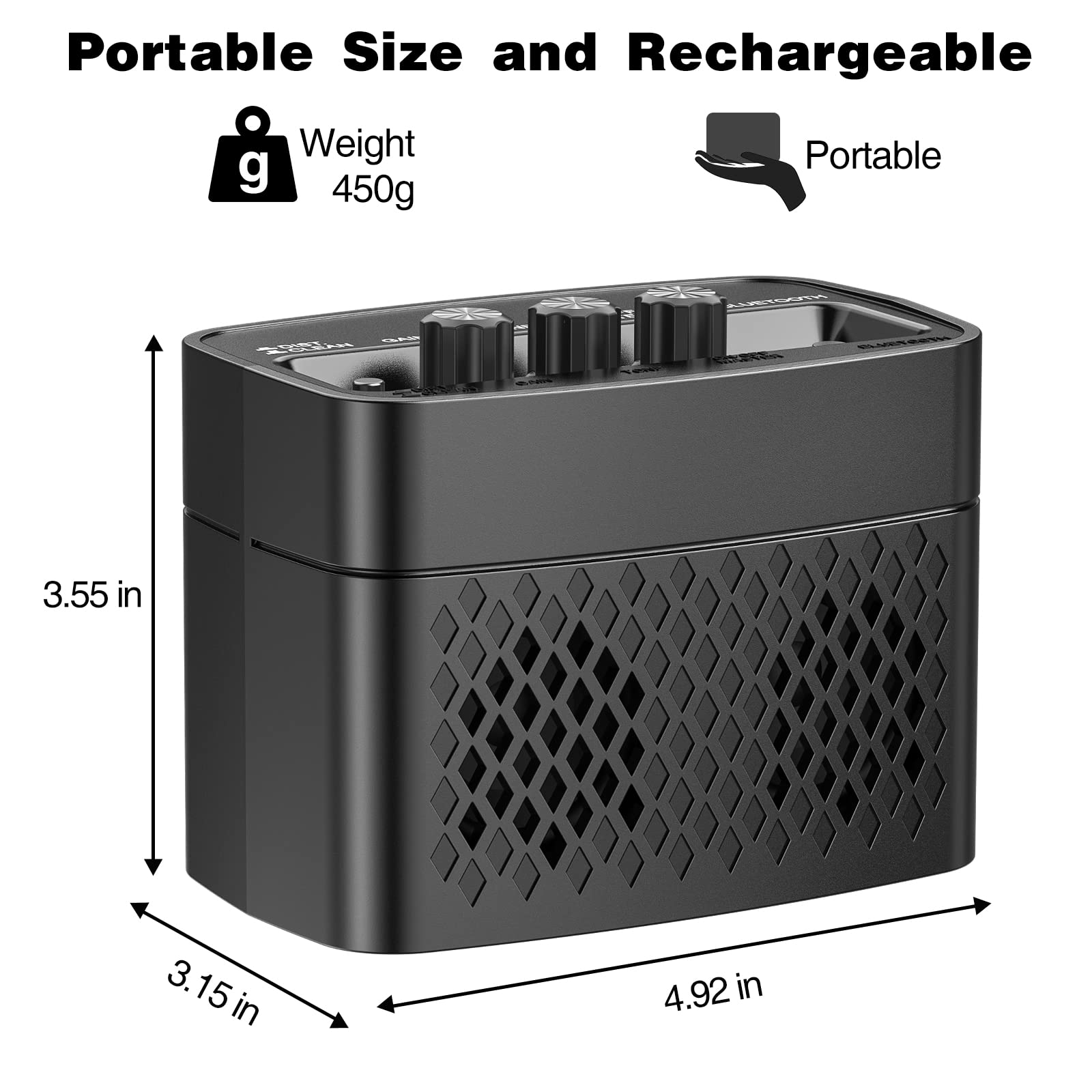 POGOLAB Mini Guitar Amp, 5W Small Portable Electric Guitar Amplifier, Clean & Distortion Effects 2 Channels, Rechargeable Bluetooth Speaker with Headphone Jack, for Daily Guitar Practice (Black)