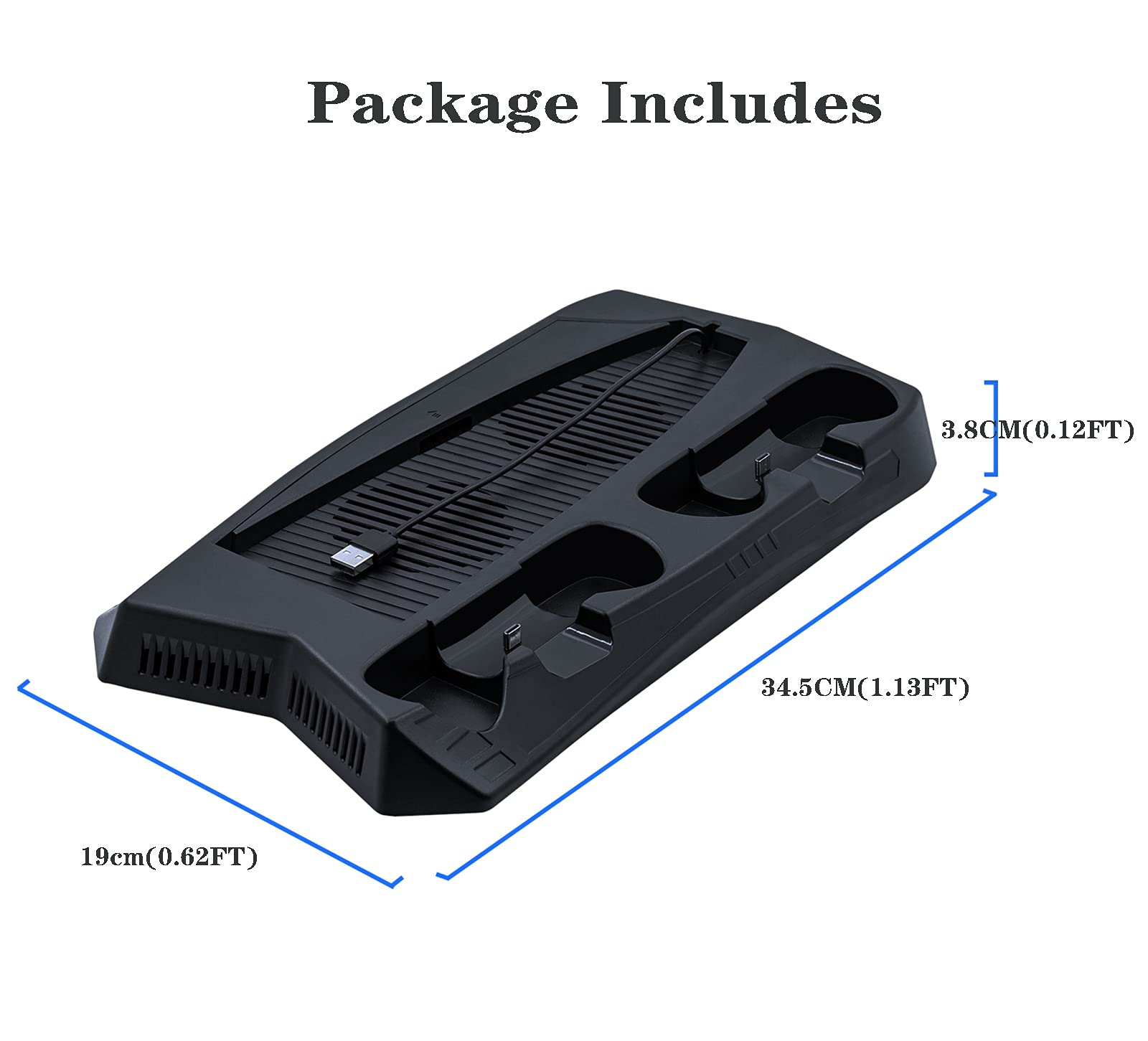 KJH-P5-010-2 PS5 Cooling Fan Station and Dual Controller Charger Station for Playstation 5 PS5 Console, LED Indicator + 16 Game Storage disc Holders, 3 USB Ports