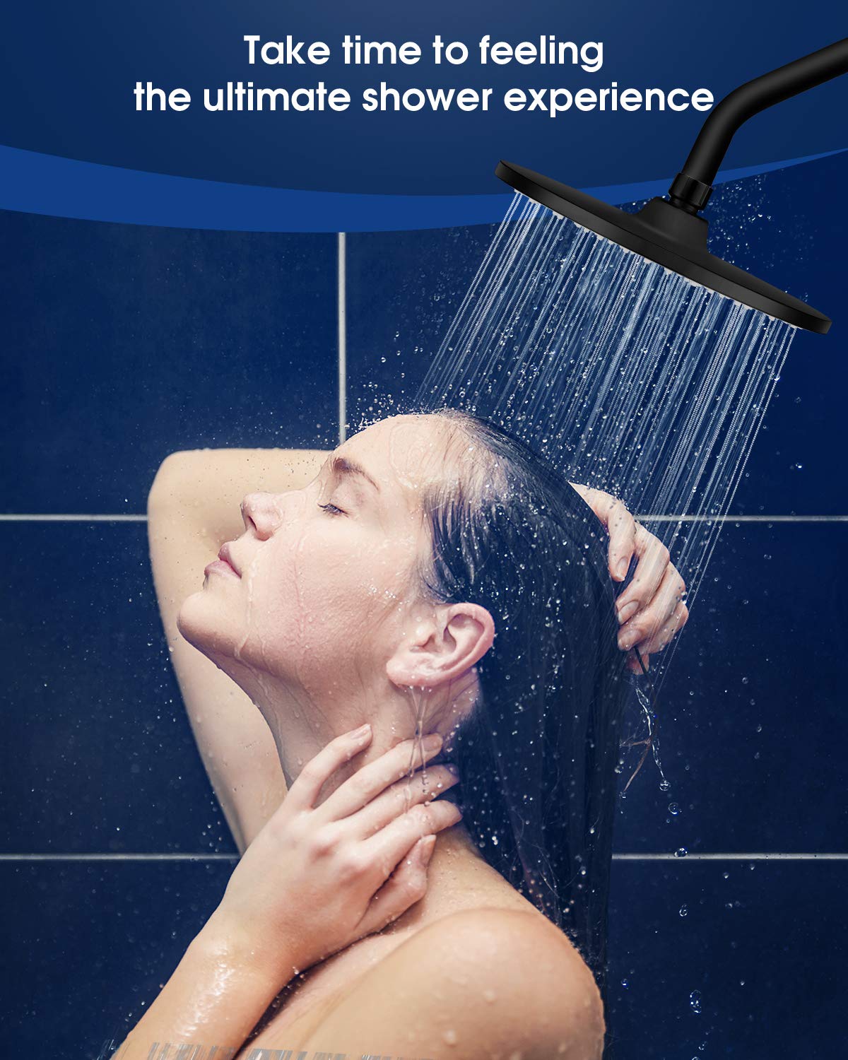 Rain Shower Head VMASSTONE 9In High Pressure Showerhead - Tool Free Installation- with Large Spray Surfaces and 200 Nozzles for Delicate and Unstimulate Shower Experience (EM-001 Matte Black/Black)