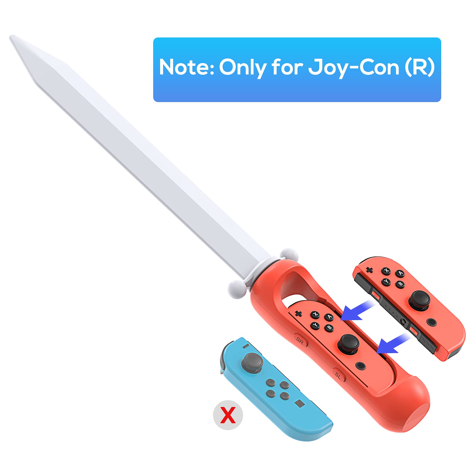 Lighted Game Sword for The Legend of Zelda: Skyward Sword for Nintendo Switch, LED Luminous Switch Handle Grip Controller Accessories with Adjustable Wrist Strap, for Joy-con Joy-pad(Right),1pack, Red