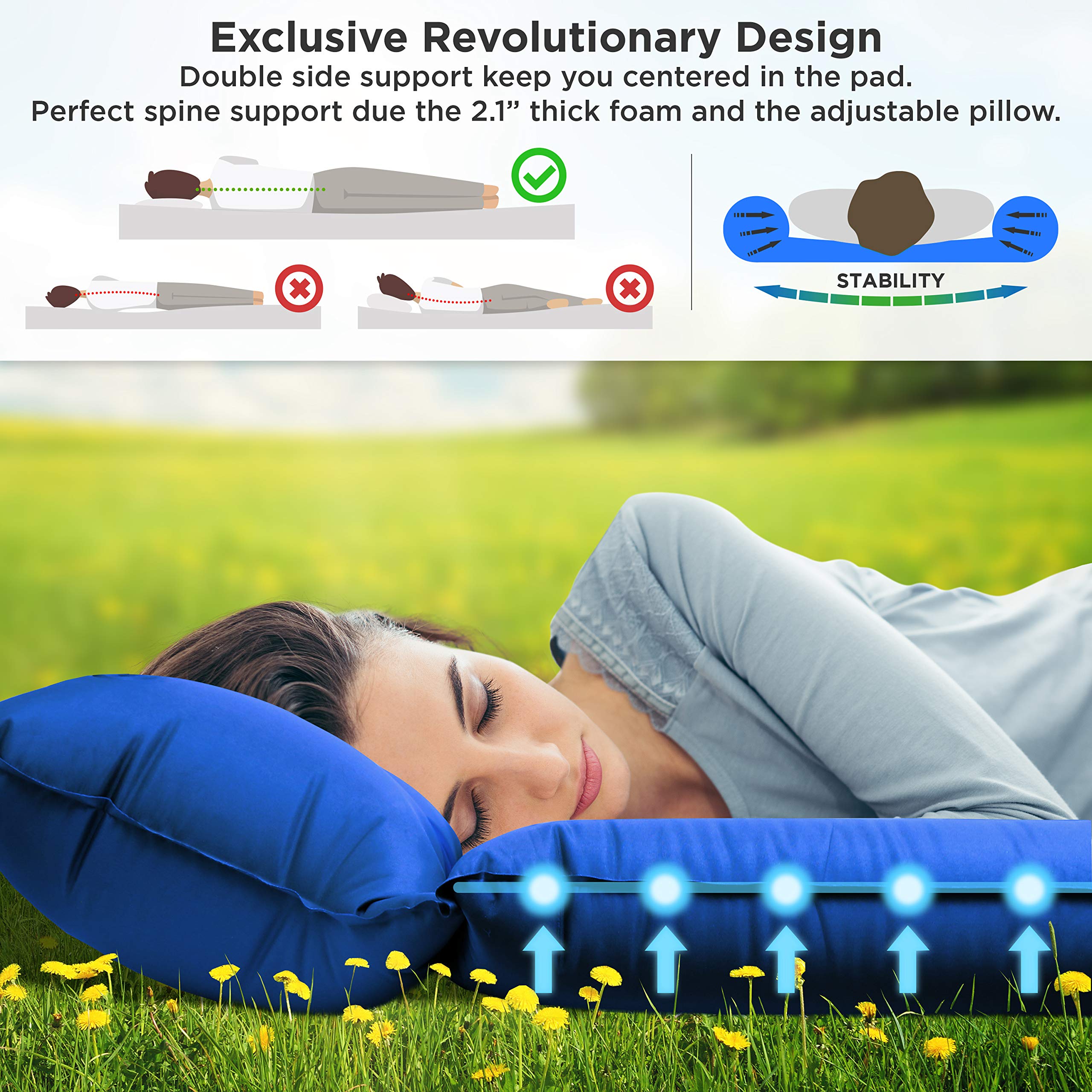 IFORREST Sleeping Pad w/Armrest & Pillow - Rollover Protection - Self-Inflating Camping Mattress, Best Mats for Tent, Cot - Ultra-Comfortable Backpacking Air Bed(XL)