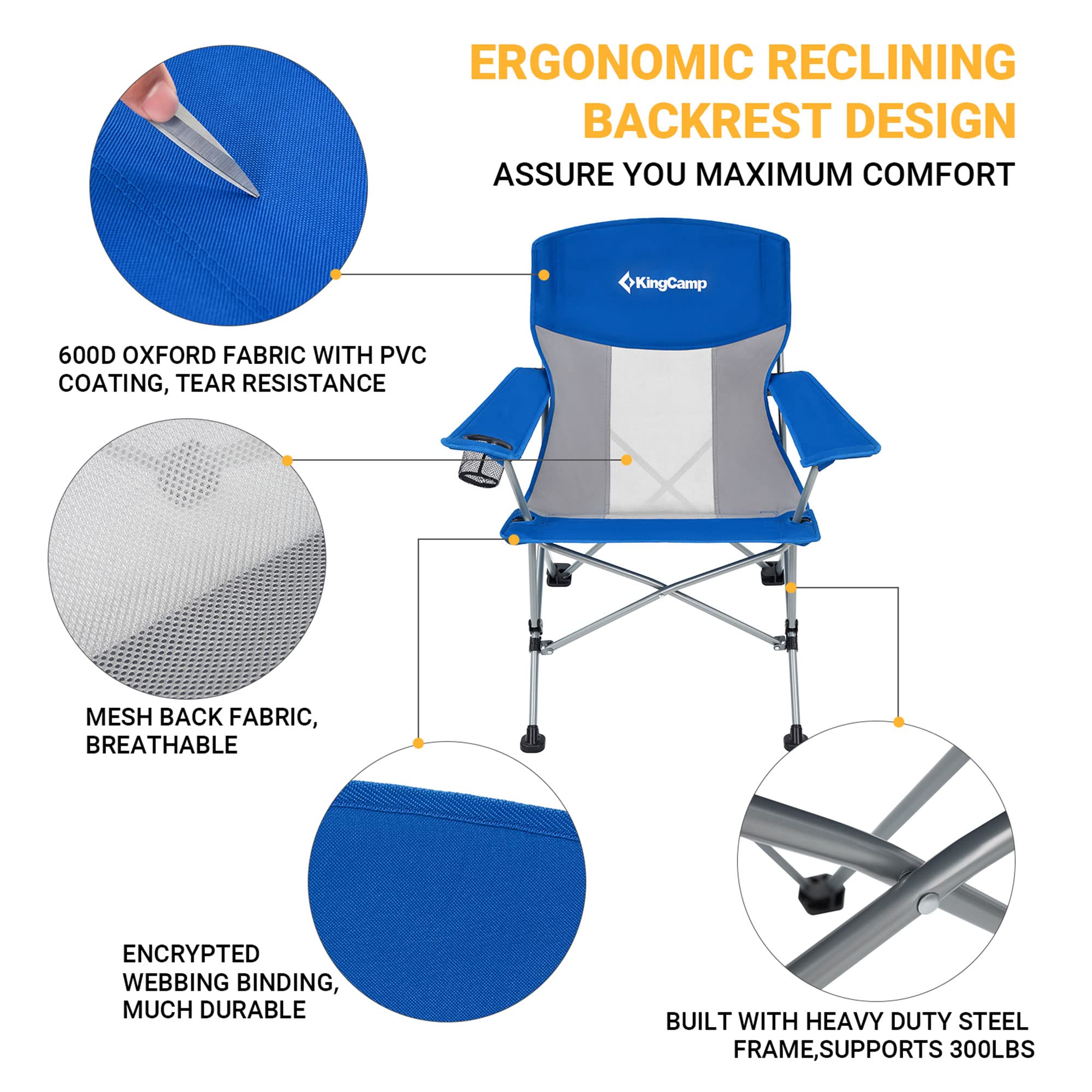 KingCamp KC2106_Blue/Grey-USVC2 Camp Chair, Standard