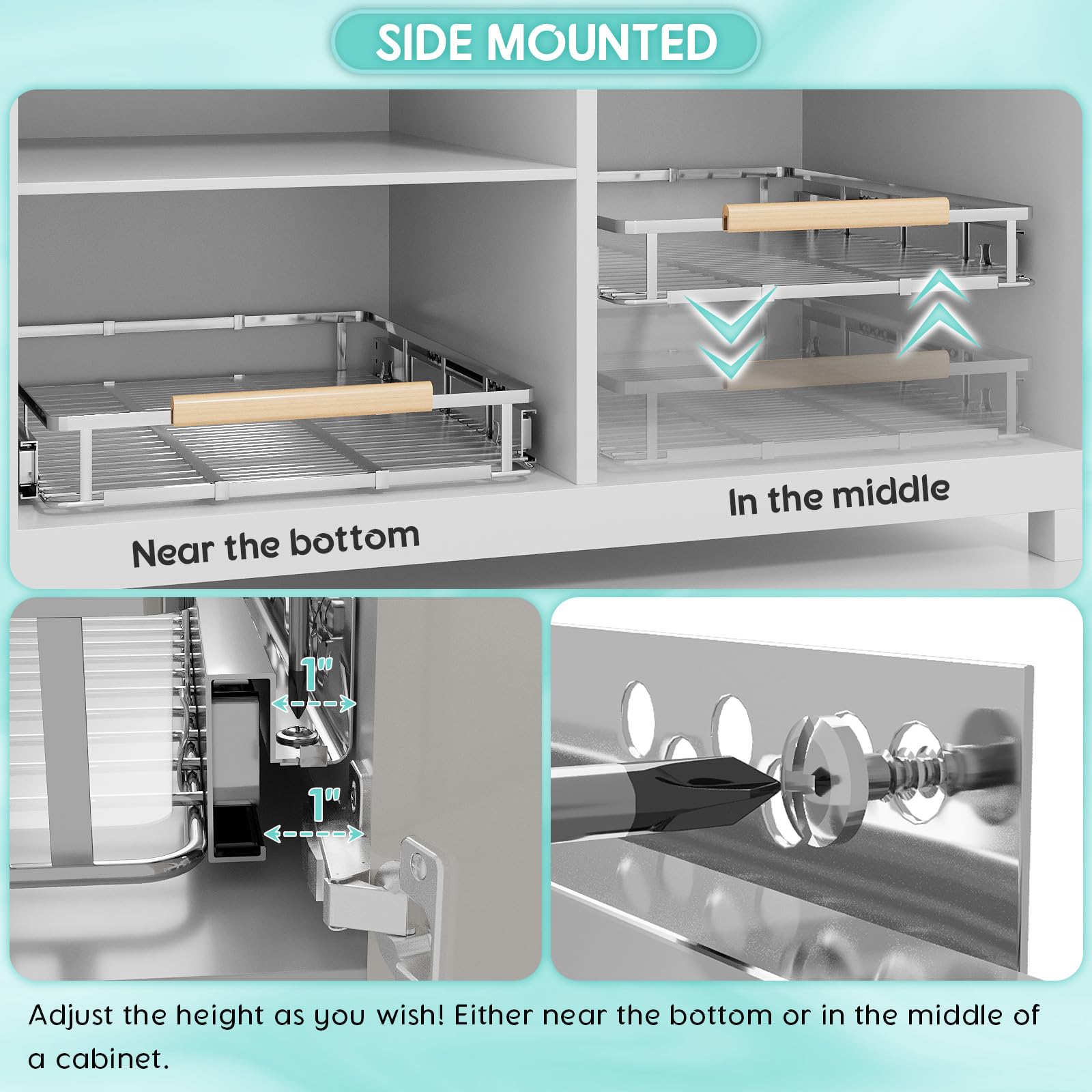 jkxoo Expandable Pull Out Cabinet Organizer, Closet Organizers and Storage 11.8~18''W x 17.3''D Heavy Duty Under Sink Storage Basket Slide Out Cabinet Shelves for Kitchen, Bathroom, Pantry