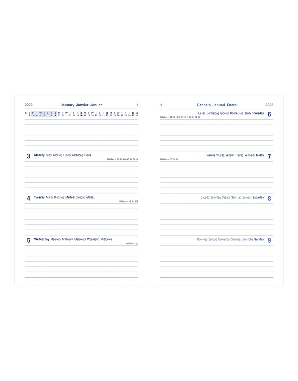 Letts Block A5 Week to View 2022 Diary - Orange